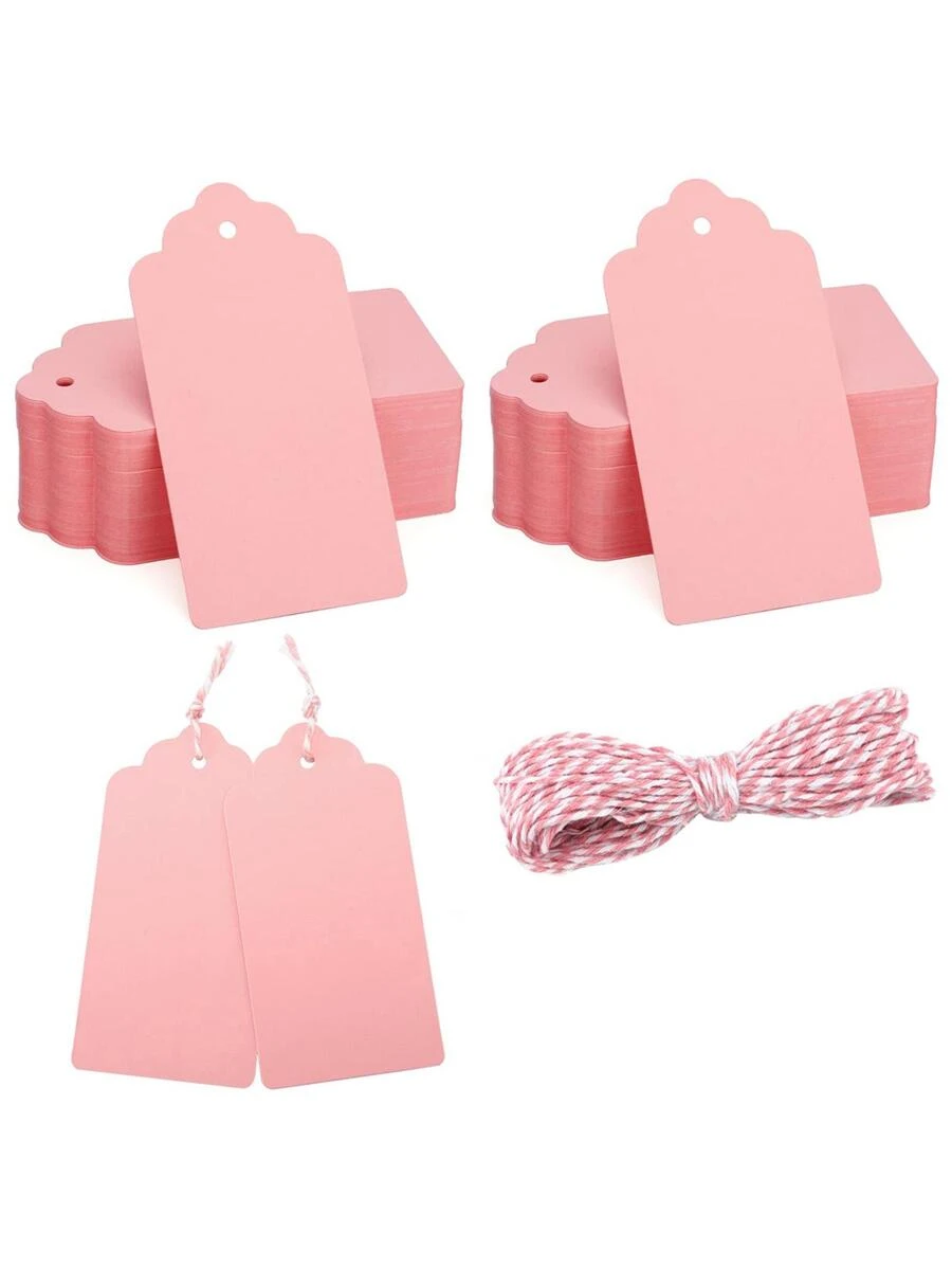 50pcs Kraft Paper Flower Header Rectangle Gift Hang Tags With String ...