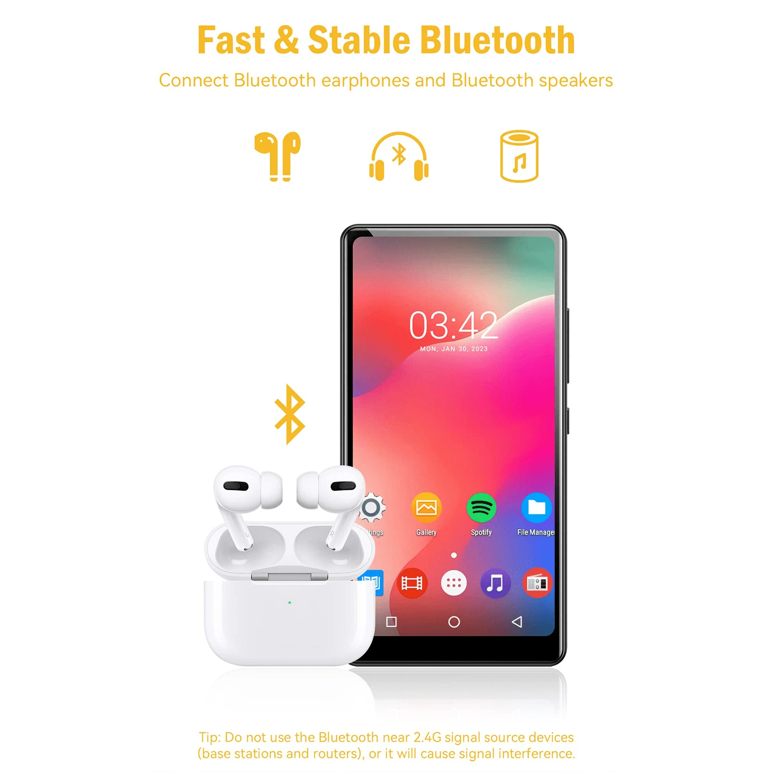 AGPTEK 40GB MP3 Player With Bluetooth And WiFi, 4" Full Touch Screen ...