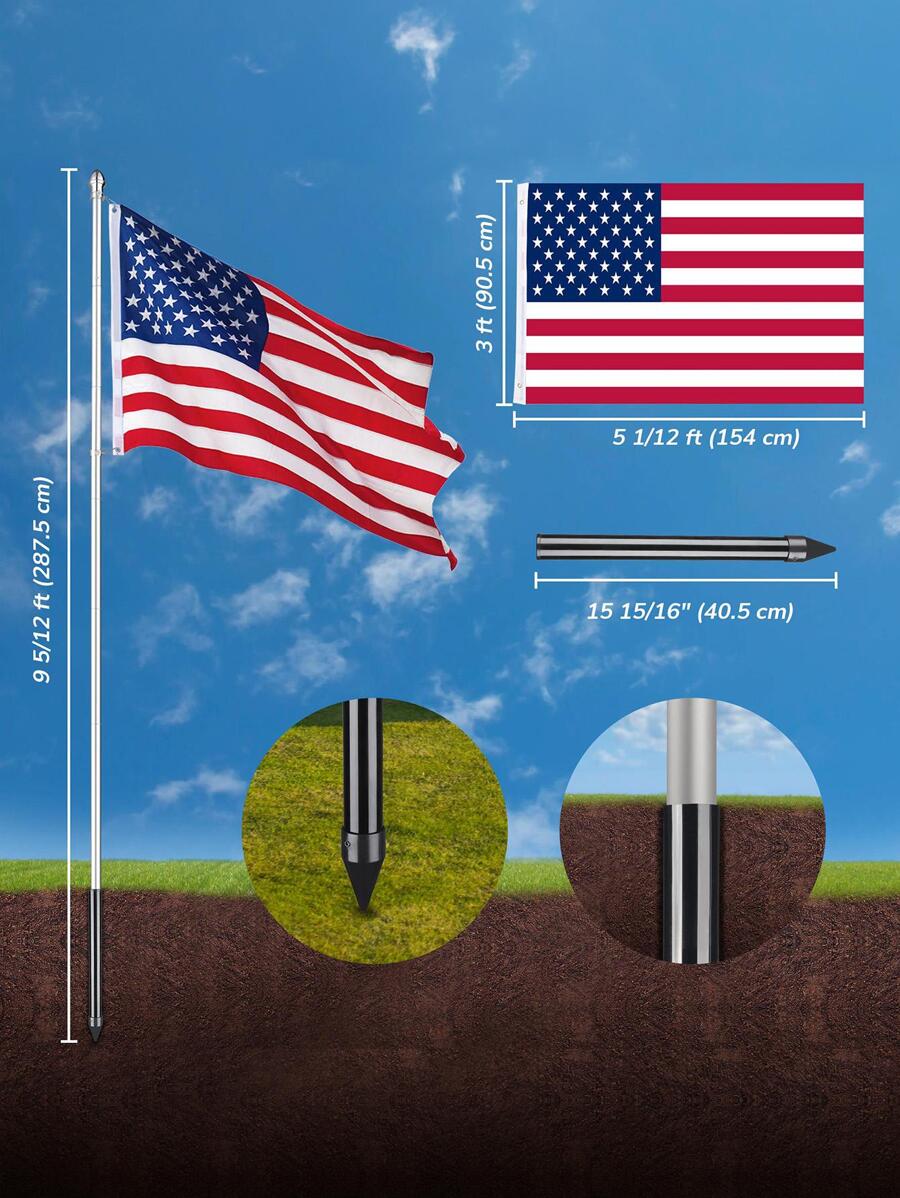 Yescom 10 Ft Aluminum Outdoor Flag Pole Kit In Ground American Flag ...
