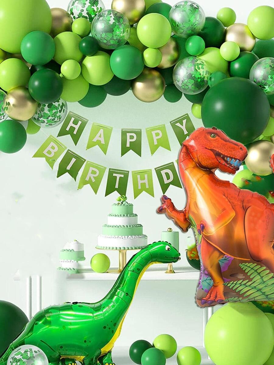 100pcs Ink Green Gold Color Balloons Garland Kit with Jurassic World ...