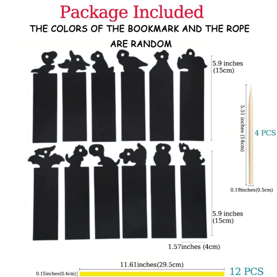 1 Set 12 Pcs Scratch Art Bookmarks, Dinosaur Bookmarks, Magic Scratch ...