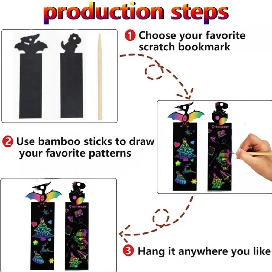 1 Set 12 Pcs Scratch Art Bookmarks, Dinosaur Bookmarks, Magic Scratch ...