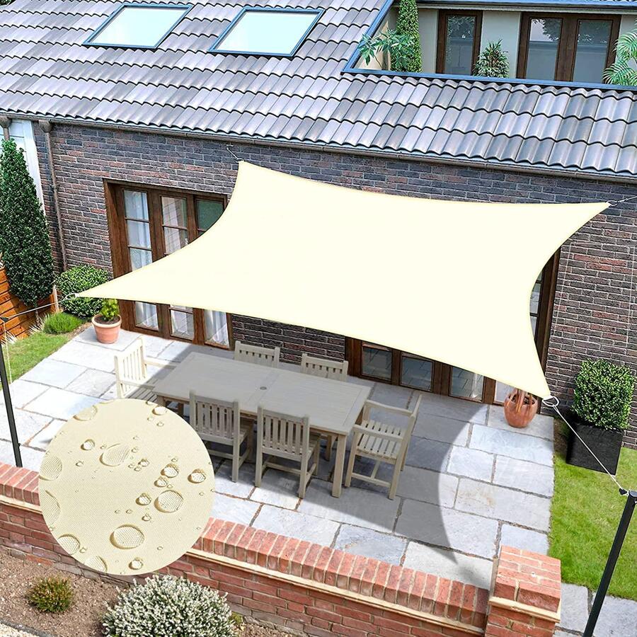 1pc 3x5m Beige Waterproof Sun Shade Sail Water-Resistant Outdoor Awning ...