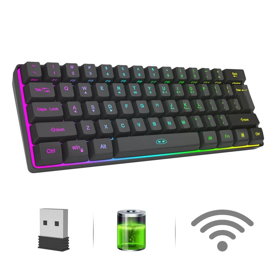 60% Wireless Gaming Keyboard with 2.4G Connection, Ultra Compact 61 ...