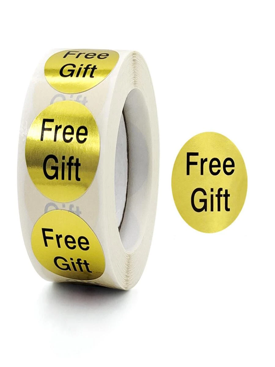 500pcs/Roll Gold Free Gift Stickers 1inch Round Thank You Sticker For ...