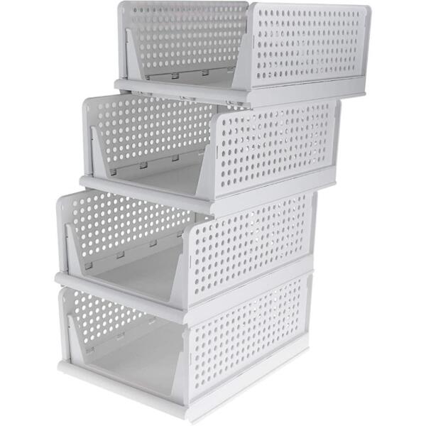 Folding Wardrobe Storage Box 4-Pack Plastic Drawer Organizer Stackable ...