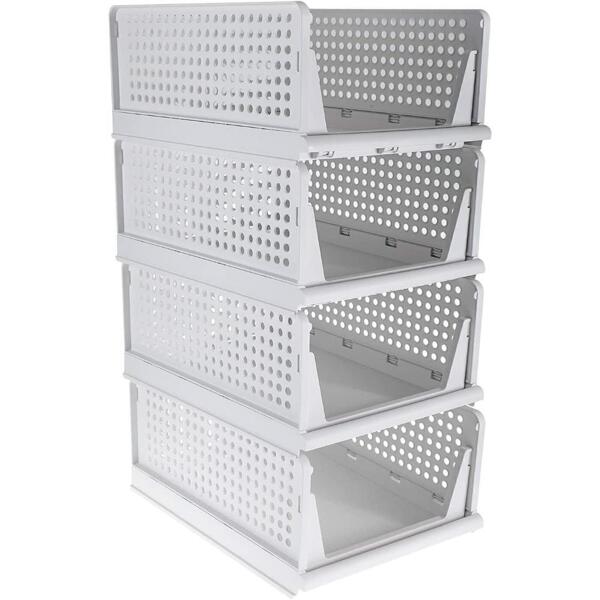 Folding Wardrobe Storage Box 4-Pack Plastic Drawer Organizer Stackable ...