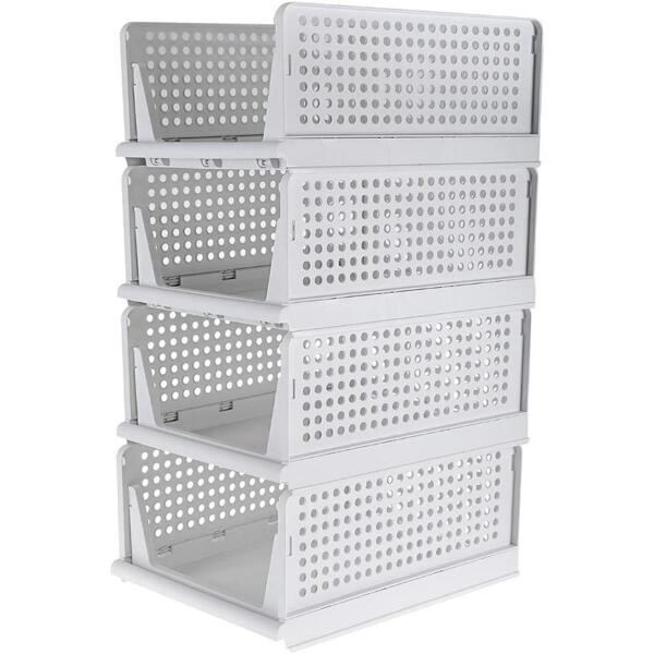 Folding Wardrobe Storage Box 4-Pack Plastic Drawer Organizer Stackable ...