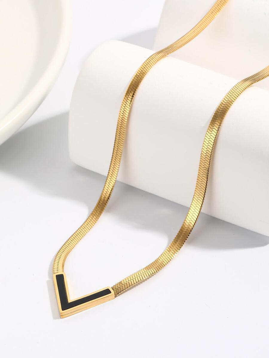 One Piece Women Fashion Jewelry Gold Yellow Letter V Stainless Steel ...