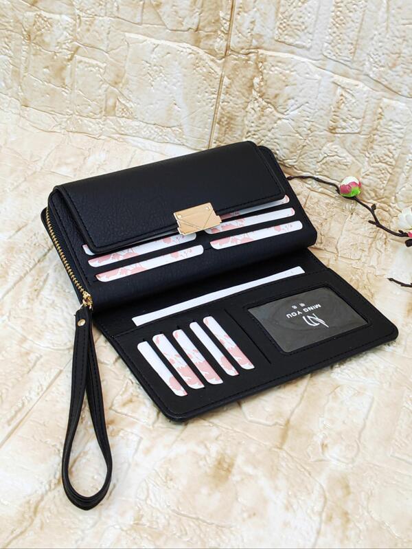 Solid Color Long Wallet Multifunctional PU Flap Lightweight Modern ...