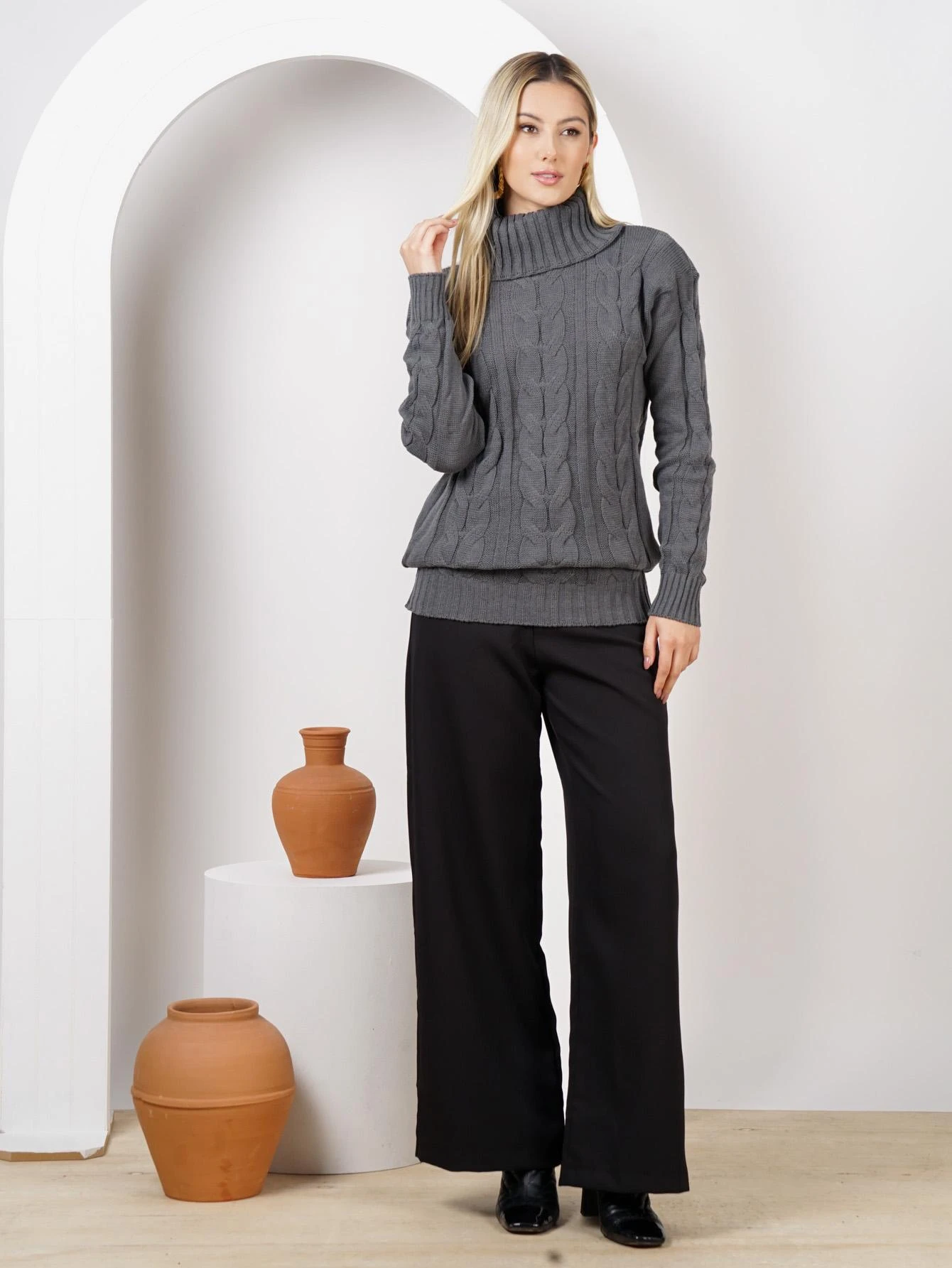 CHIC BEBE Suéter gola alta grosso quente manga longa de lã qualidade ...