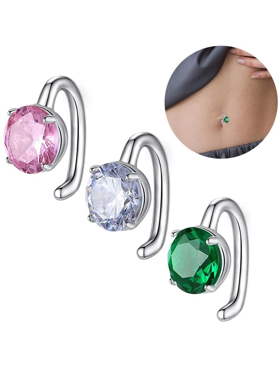 Body Jewelry Stainless Steel & Rhinestone Belly Button Ring Navel Piercing Jewelry | SHEIN UK