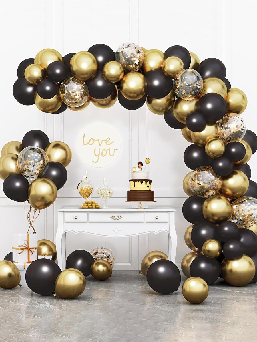 85pcs Black Gold Color Confetti Balloon Glue Chain, Birthday Party ...