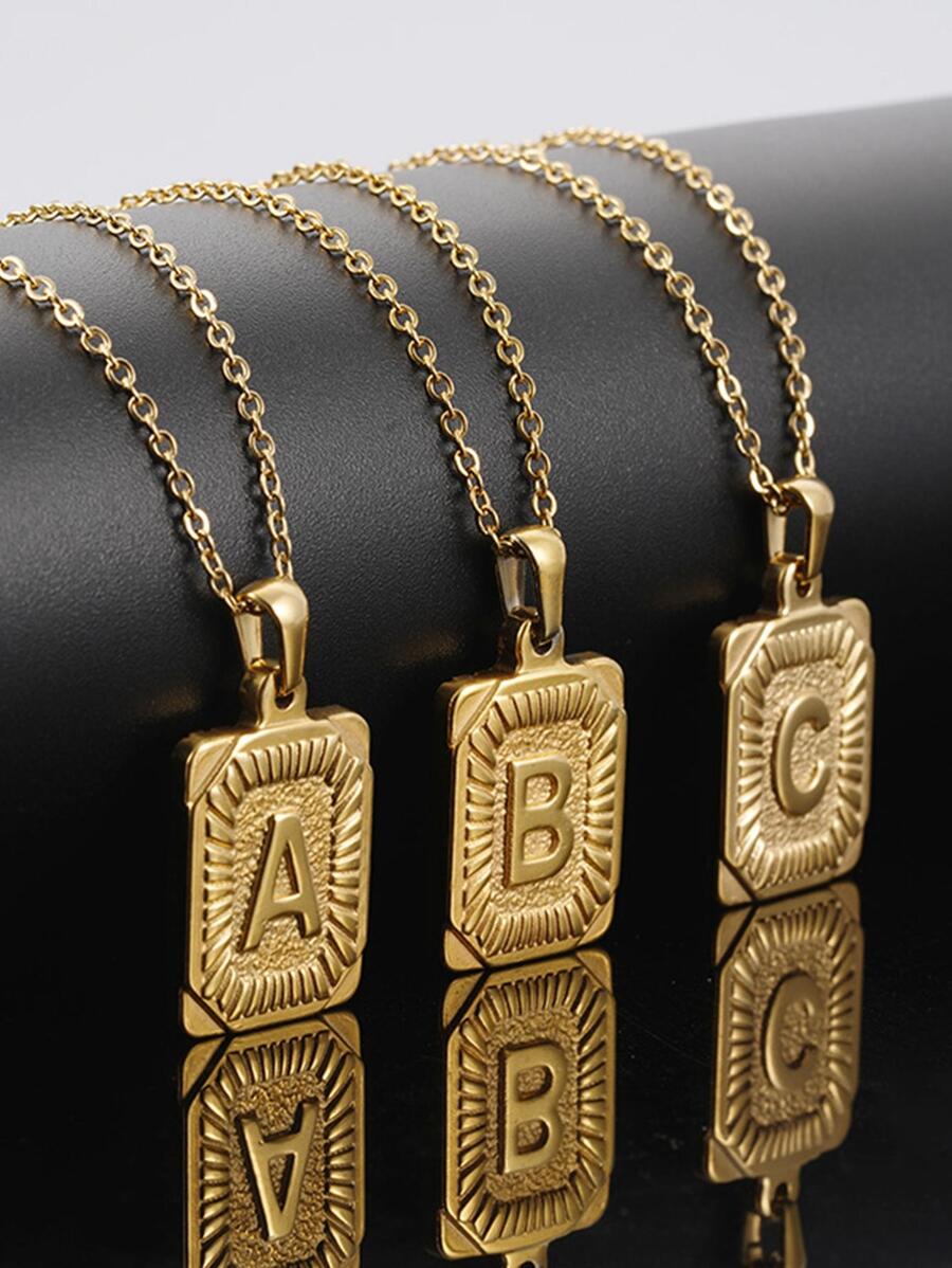 MECYLIFE Gold Color Stainless Steel Square Initial Letter Necklaces ...