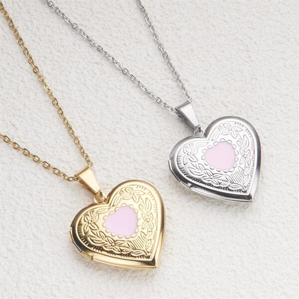 Heart Pink Locket Necklace for Women That Hold Pictures Personalized ...