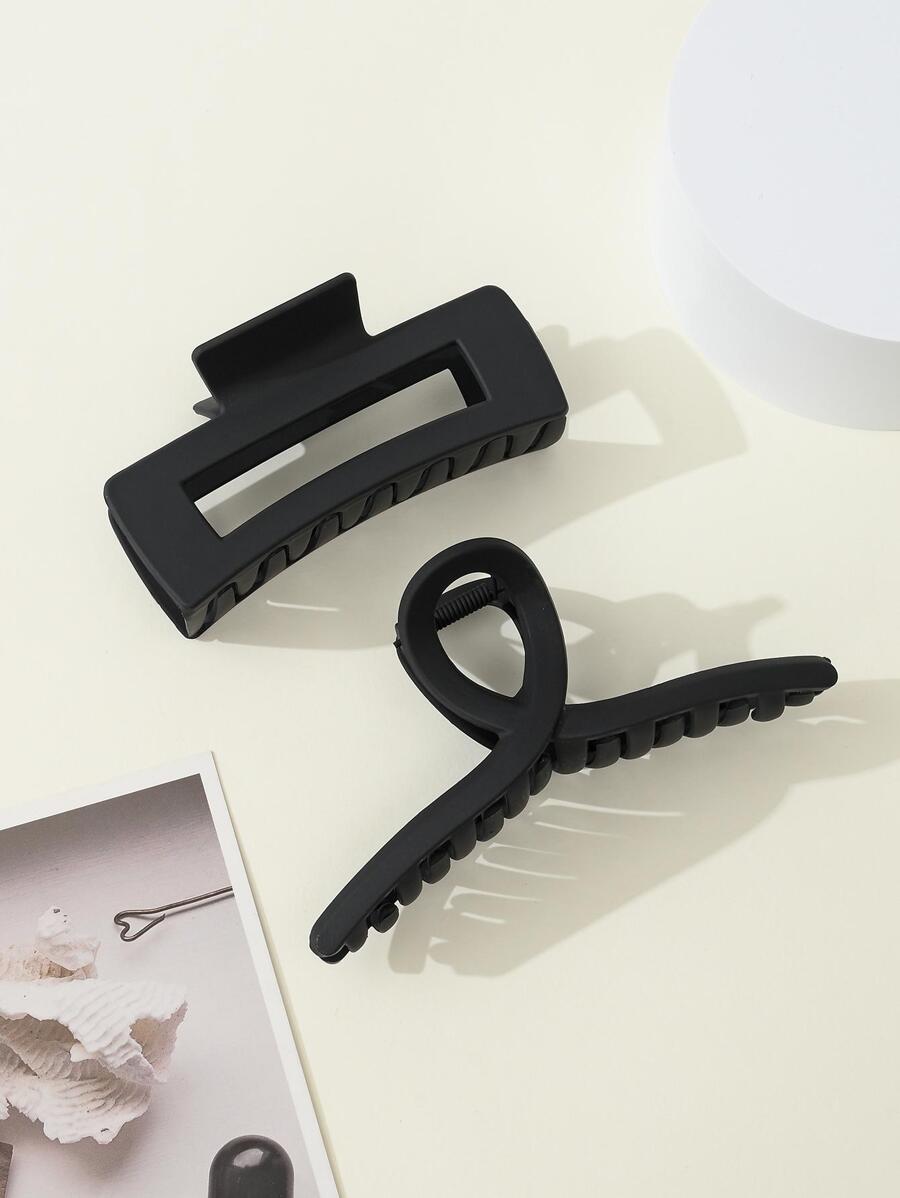 2pcs Large Size Matte Black Plastic Hair Claws For Women's Simple ...