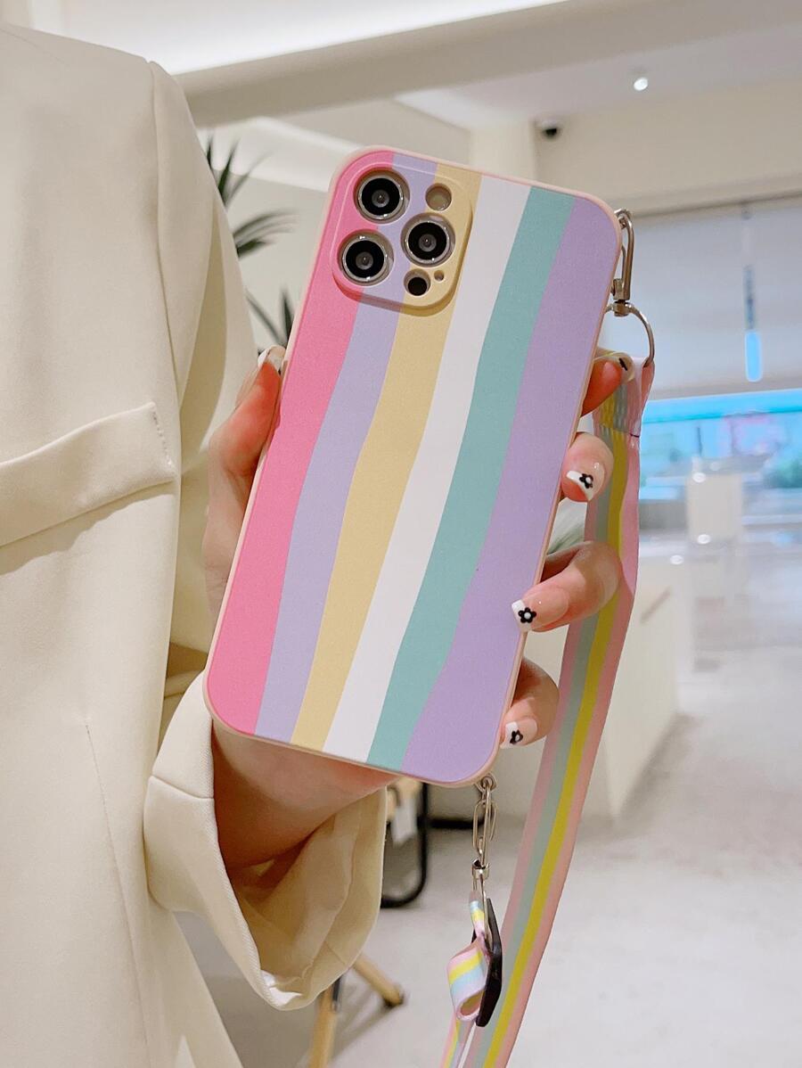 1pc Adjustable Rainbow Hanging Rope Phone Case & Neck Strap Compatible ...