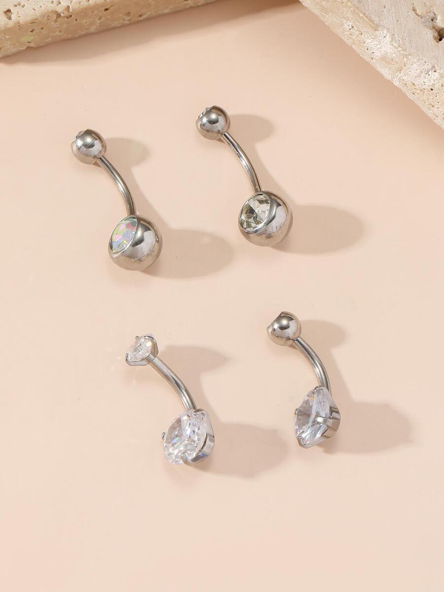 4pcs Stainless Steel Belly Button Rings, Silver Tone, Aaa Grade ...