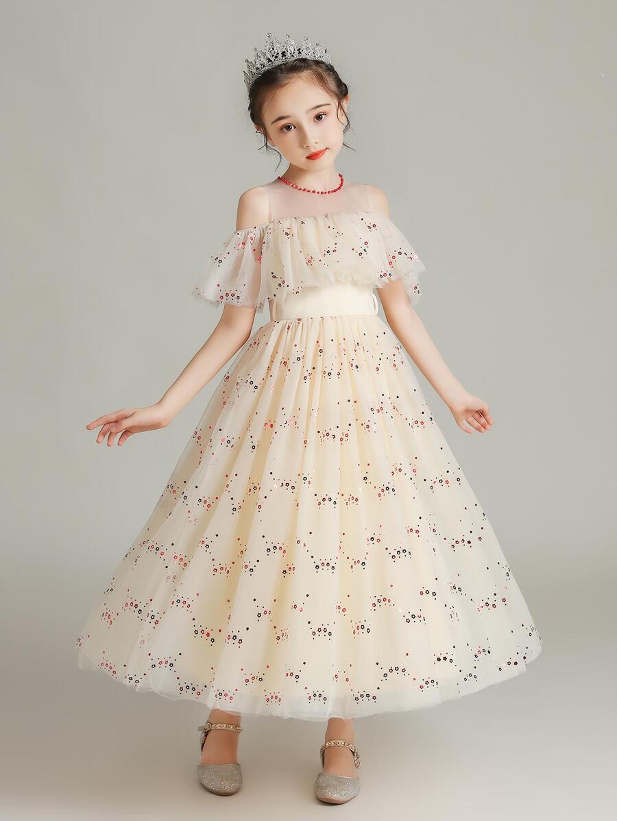 Tween Girls' Cold Shoulder Champagne Colored Long Evening Dress ...