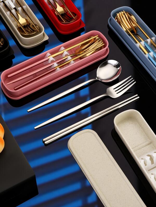 3pcs/set Stainless Steel Flatware Storage Rack, Modern Pink Portable ...