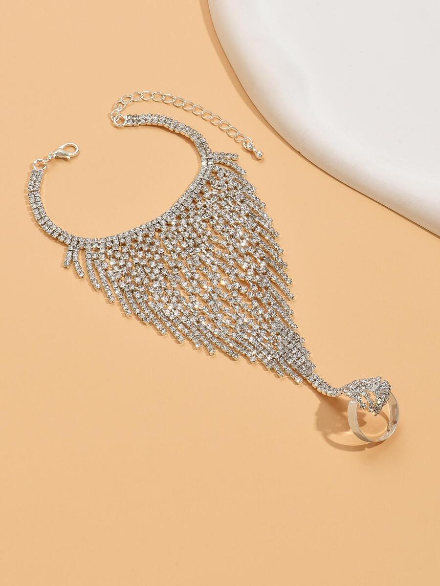 Luxurious Full Diamond Hand Chain With Ring Attached | SHEIN USA