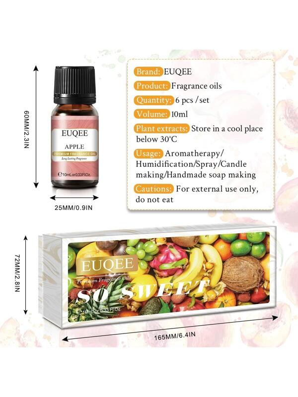 EUQEE 6pcs 10ml Premium Grade Fruit Fragrance Oils Set for So Sweet - Strawberry, Cherry, Litchi ...