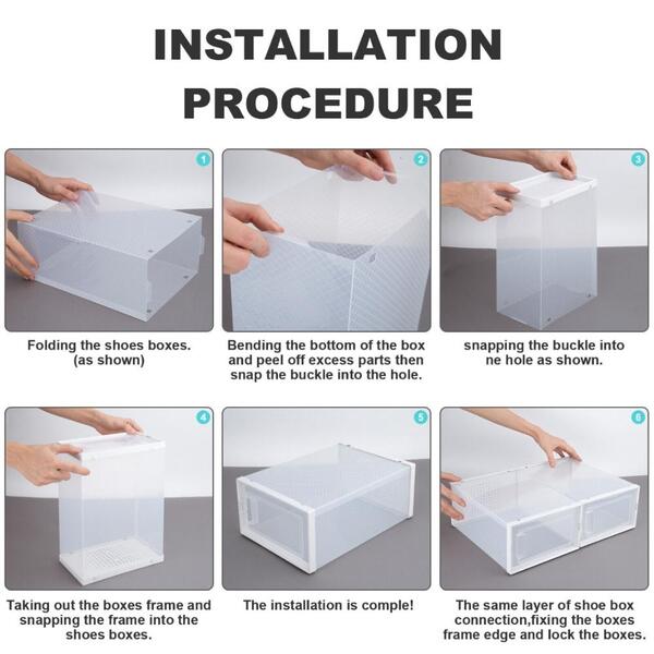 12 Pack Foldable Shoe Storage Boxes Clear Plastic Stackable Shoe ...