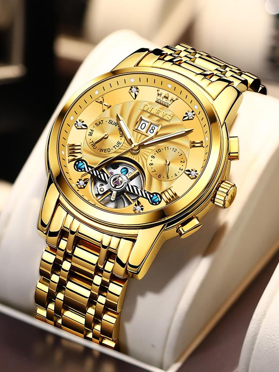 OLEVS Men Automatic Watch Skeleton 5 Hands Mechanical Classic Luxury ...