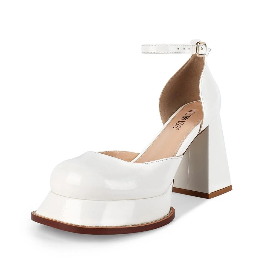 WETKISS Platform Chuny Heels for Women with Unique Platform Block Heel ...