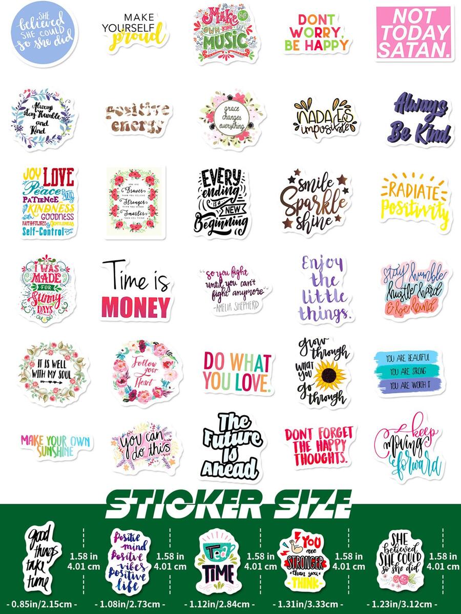 50Pcs Inspirational Words Stickers, Motivational Waterproof Vinyl ...