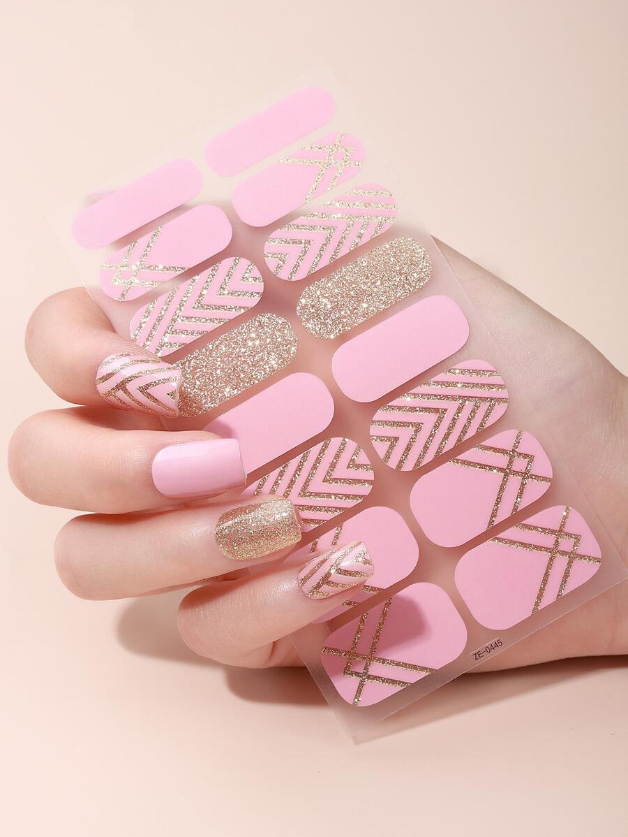Beauty Sticker Gold Glitter French Tips Nail Strips, 1sheet Chevron ...