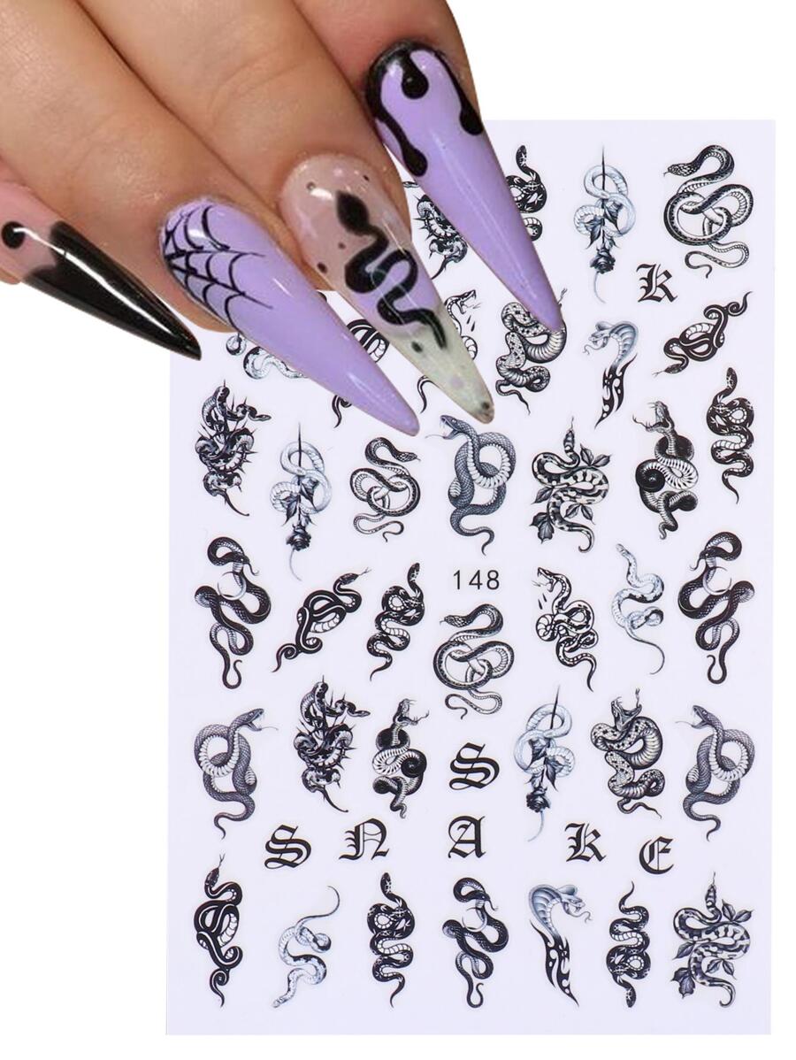 2sheets Black Snake Nail Art Stickers Gothic Dark Style DIY Sliders ...
