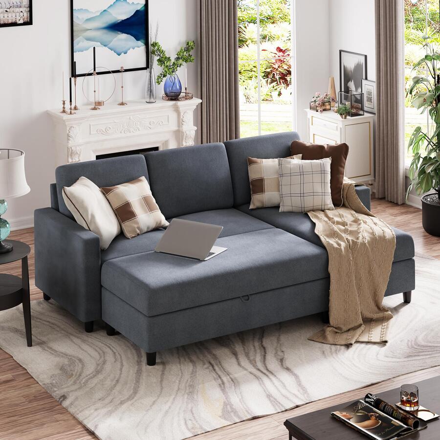 Vongrasig 79'' Sectional Sofa Couch with Storage Ottoman, Living Room ...