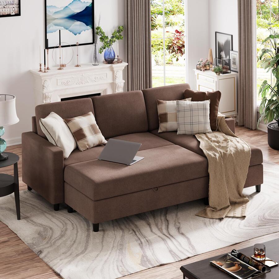 Vongrasig 79'' Sectional Sofa Couch with Storage Ottoman, Living Room ...