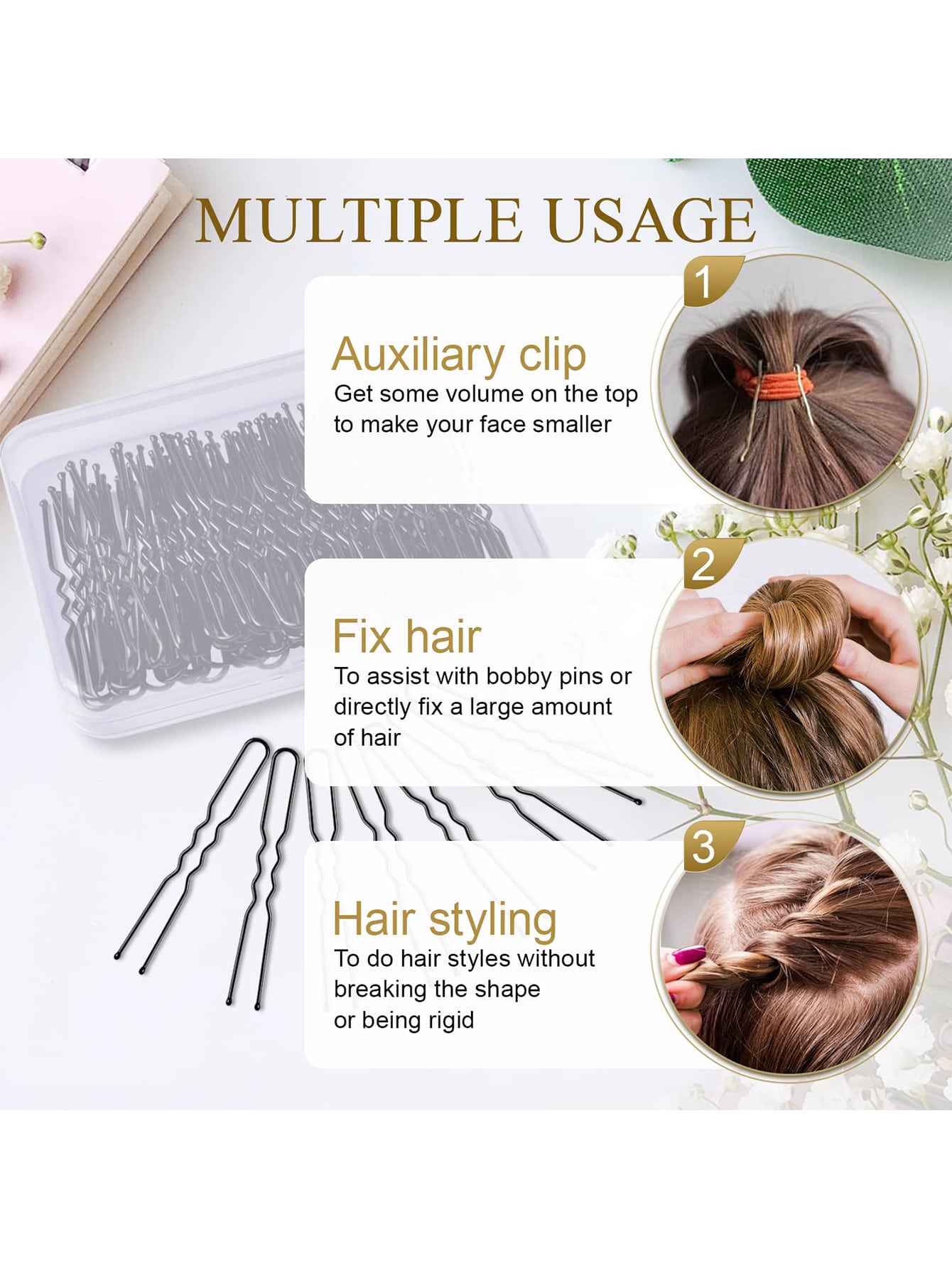 U Shaped Hair Pins, 100pcs 2.4 Inch Hair Pins For Buns Ballet Bun Hair ...