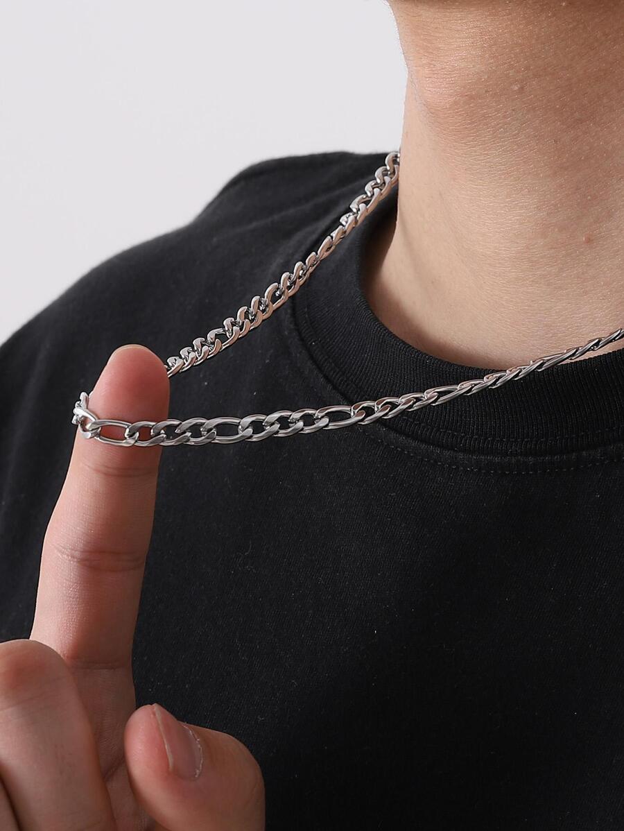 1Pc Men's Minimalist Stainless Steel Silver Color Chain Necklace Hip ...