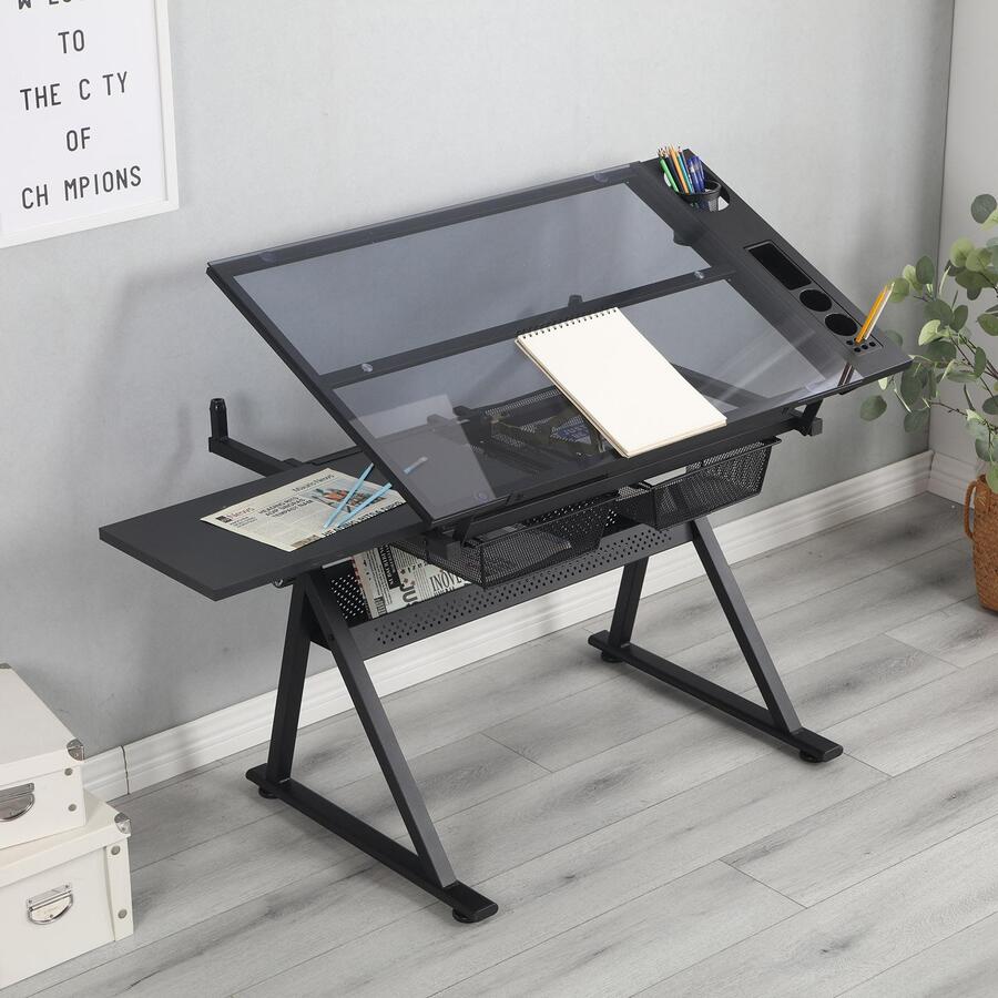 Drafting Table - Height Adjustable Modern Artist Drawing Table, Tilted ...