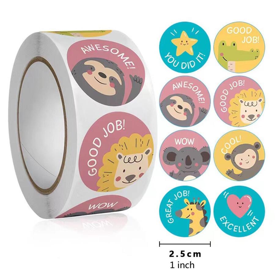500pcs Round Incentive Stickers, 8 Cartoon Designs, Motivational ...