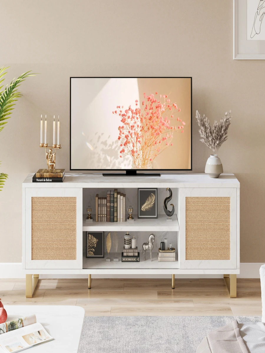TV Stand for 65 Inch TV, White Entertainment Center Modern TV Console ...