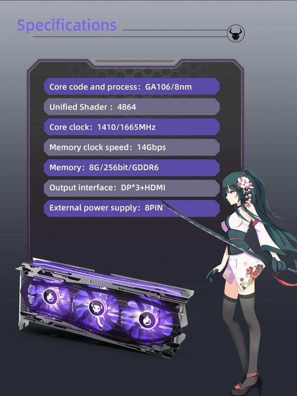 YESTON Geforce RTX 3060 Ti 8GB Purple Rhinestone Series NVIDIA High End ...