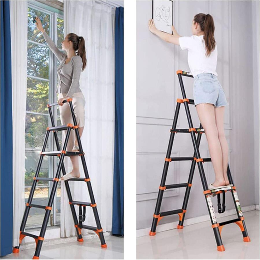 RIKADE Telescoping Ladder, A-Frame Aluminum Telescopic Ladder with 1 ...