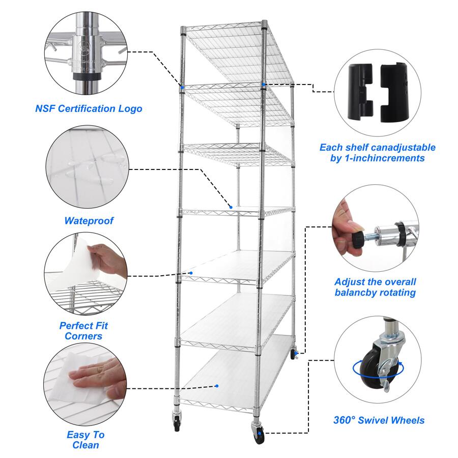 NSF 7 Tier Metal Shelf Wire Shelving Unit,2450lbs Heavy Duty Adjustable ...