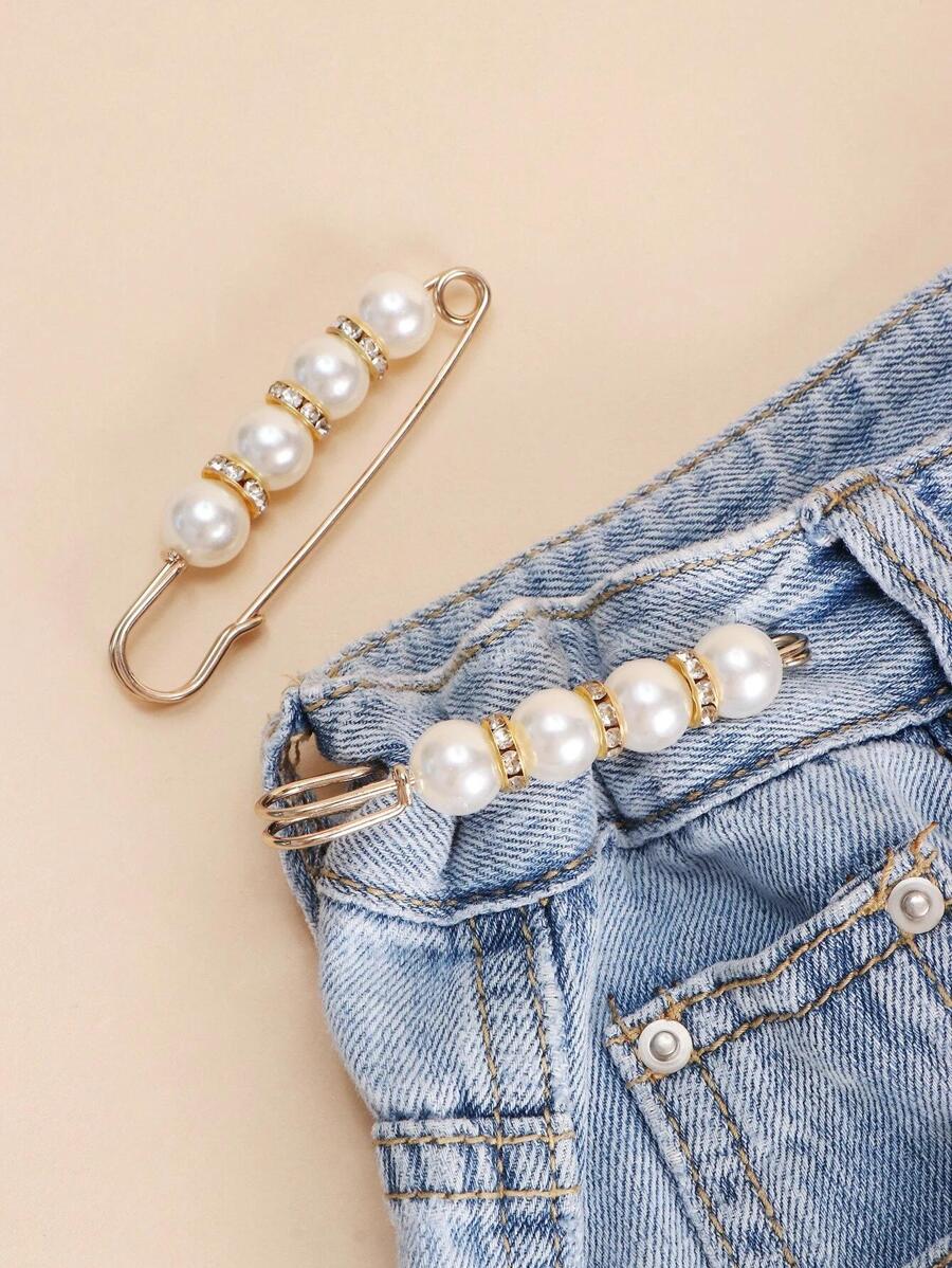 2pcs Faux Pearl Decor Safety Pin Design Waist Pin | SHEIN USA