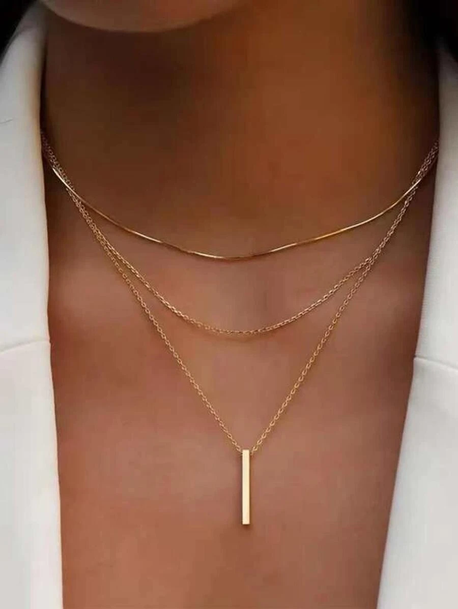 17KM Geometric Decor Layered Chain Necklace | SHEIN USA