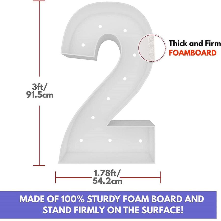 3FT Marquee Light Up Numbers Pre-Cut Frame Giant Marquee Numbers 2 ...
