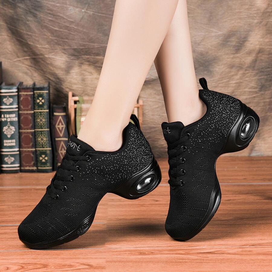 Women's Modern Dance Shoes Soft Mesh Upper Mid-Heel Square Dance Shoes ...