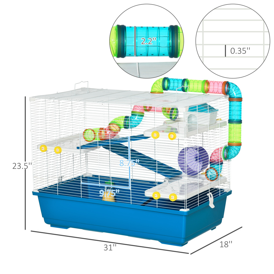 PawHut 31" Extra Large Hamster Cage with Tubes and Tunnels, 4 Tier ...