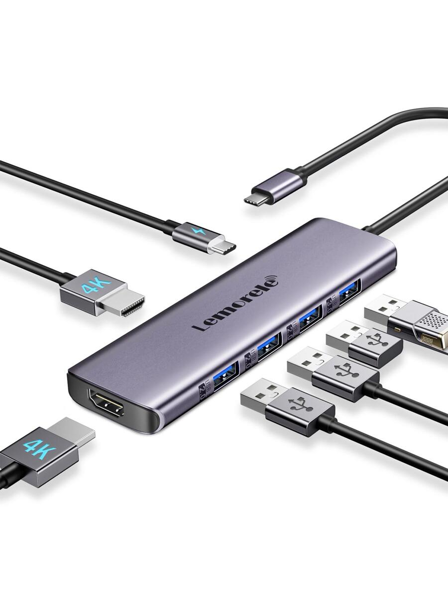 Lemorele Adaptador hub USB C 7 en 1 con salida HDMI 4 puertos USB A ...