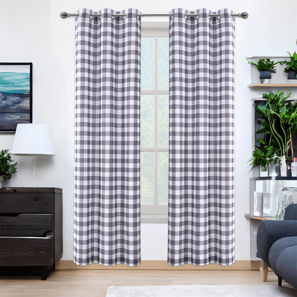 Diagonal Stripe Grid Buffalo Check Textured Grommet Blackout Window ...