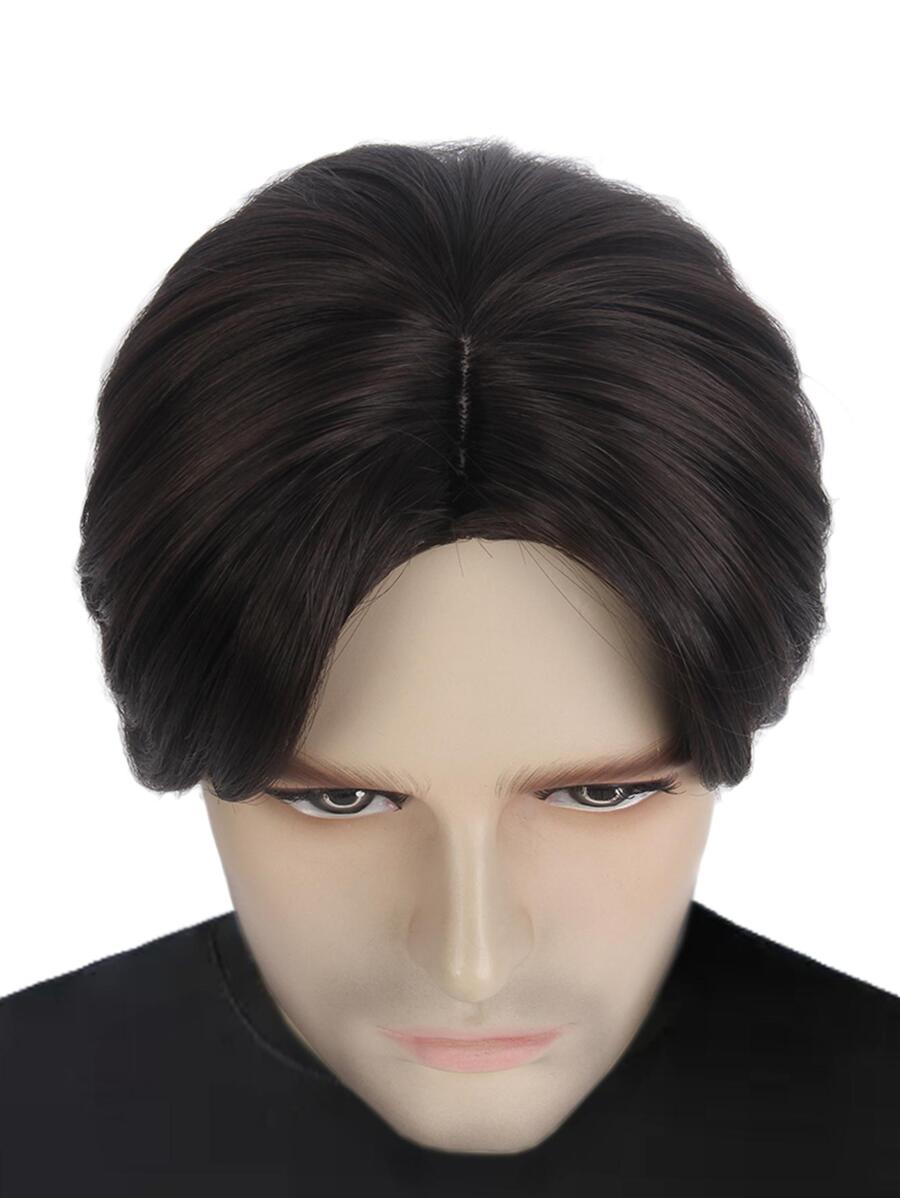 Dark Brown Middle Part Men Wig Short Men Wig Straight Men's Wig Natural ...